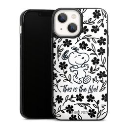 DeinDesign iPhone 13 Mini Handy Slim Case extra d&uuml;nn Silikon Handyh&uuml;lle schwarz H&uuml;lle Peanuts Flowers Snoopy Silikon Slim Case