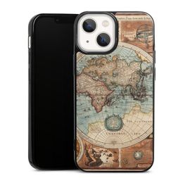 DeinDesign iPhone 13 Mini Handy Slim Case extra d&uuml;nn Silikon Handyh&uuml;lle schwarz H&uuml;lle Vintage Map World Map Silikon Slim Case