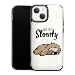 DeinDesign iPhone 13 Mini Handy Slim Case extra d&uuml;nn Silikon Handyh&uuml;lle schwarz H&uuml;lle Animals Sloth Lazy Sunday Silikon Slim Case