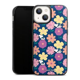 DeinDesign iPhone 13 Mini Handy Slim Case extra d&uuml;nn Silikon Handyh&uuml;lle schwarz H&uuml;lle Muster Snoopy Flowers Silikon Slim Case