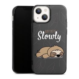 DeinDesign iPhone 13 Mini Handy Slim Case extra d&uuml;nn Silikon Handyh&uuml;lle schwarz H&uuml;lle Sloth Lazy Sunday Sayings Silikon Slim Case