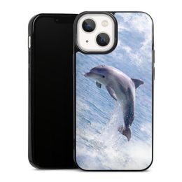 DeinDesign iPhone 13 Mini Handy Slim Case extra d&uuml;nn Silikon Handyh&uuml;lle schwarz H&uuml;lle Wale Ocean Dolphin Silikon Slim Case