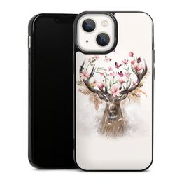 DeinDesign iPhone 13 Mini Handy Slim Case extra d&uuml;nn Silikon Handyh&uuml;lle schwarz H&uuml;lle Deer Flowers Animals Silikon Slim Case