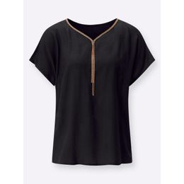 WITT Damen Longbluse mit Zierkette am Ausschnitt, schwarz, Gr&ouml;&szlig;e 42