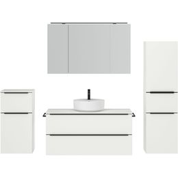 Badmöbel-Set Nobilia "Alvene", weiß (alpinweiß), B:230cm H:184,2cm T:48,5cm, Kastenmöbel-Sets, inkl. Spiegelschrank mit Beleuchtung und Dimmerfunktion, in 4 Breiten