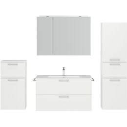 Badmöbel-Set Nobilia "Tolvina", weiß (alpinweiß), B:210cm H:169cm T:48,7cm, Kastenmöbel-Sets, inkl. Spiegelschrank mit Beleuchtung und Dimmerfunktion, in 4 Breiten