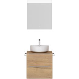 Badmöbel-Set Nobilia "Alvene", braun (eiche sierra nachbildung), B:60,3cm H:184,2cm T:48,5cm, Kastenmöbel-Sets, inkl. Spiegel mit Touch-Sensor, in vier Breiten