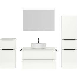 Badmöbel-Set Nobilia "Alvene", weiß (alpinweiß glanz), B:210cm H:184,2cm T:48,5cm, Kastenmöbel-Sets, Hochglanz, inkl. Spiegel mit Touch-Sensor, in vier Breiten
