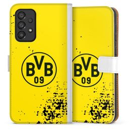 DeinDesign Galaxy A33 5G Handy Klapph&uuml;lle Handyh&uuml;lle aus Kunst Leder wei&szlig; Flip Case Borussia Dortmund Borusse Official Licensed Product Sideflip mit Lasche