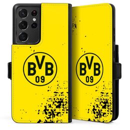 DeinDesign Galaxy S21 Ultra 5G Handy Klapph&uuml;lle Handyh&uuml;lle aus Kunst Leder schwarz Flip Case Borussia Dortmund Borusse Official Licensed Product Sideflip mit 