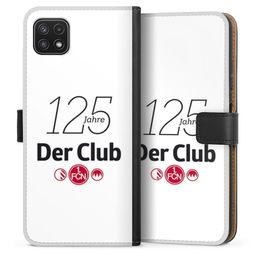 DeinDesign Galaxy A22 5G Handy Klapph&uuml;lle Handyh&uuml;lle aus Kunst Leder schwarz Flip Case 1. Fcn 1. Fc N&uuml;rnberg 125 Jahre Sideflip mit langer Lasche