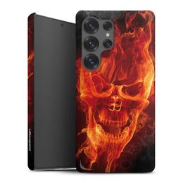 DeinDesign Galaxy S25 Ultra Handy Premium Case Smartphone Handyh&uuml;lle Schutzh&uuml;lle gl&auml;nzend Totenkopf Skull Fire Premium Case