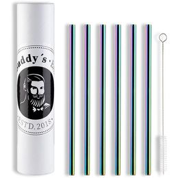 Trinkhalme BUDDY'S "Buddy´s Bar", bunt, B:0,8cm H:21,5cm L:0,8cm T:0,8cm Ø:0,8cm, Edelstahl, Küchenhelfer-Sets, wiederverwendbar, 6 Strohhalme + Reinigungsbürste, Regenbogen-Look