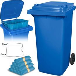 BRB 240 Liter Mülltonne blau mit Halter für Müllsäcke, inkl. 100 Müllsäcke