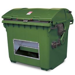Streugutbehälter 1100 Liter, grün, HDPE Kunststoff, mit Runddeckel, BxTxH 1365 x 1060 x 1150 mm, Aufnahme für Kammschüttung