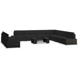 vidaXL 10-tlg. Garten-Lounge-Set Poly Rattan Schwarz