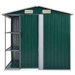 vidaXL Gartenhaus mit Regal Grün 205x130x183 cm Eisen