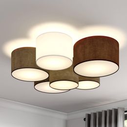 LINDBY Deckenleuchte Laurenz, Ø 99 cm, 6-flg., grau/braun