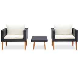 vidaXL 3-tlg. Garten-Lounge-Set mit Auflagen Poly Rattan Schwarz
