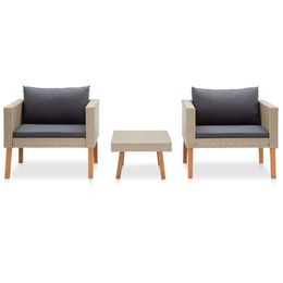 vidaXL 3-tlg. Garten-Lounge-Set mit Auflagen Poly Rattan Beige