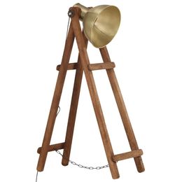 vidaXL Stehlampe Messing E27 Mango Massivholz