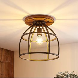 LINDBY Deckenstrahler Rutger, Ø 34 cm, Holz, Käfig, E27