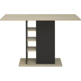 Rechteckiger Esstisch mit 1-türigem Stauraum – Eichen- und Schwarzdekor – 120 x 80 x Höhe 75 cm