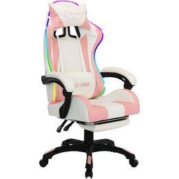vidaXL Gaming-Stuhl mit RGB LED-Leuchten Rosa und Weiß Kunstleder