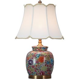 Fine Asianliving Chinesische Tischlampe Porzellan mit Lampenschirm E27 Orientalische Tischleuchte Keramik Nachttischlampen Schlafzimmer Wohnzimmer
