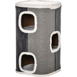 PawHut Kratztonne für Katzen Katzenkratzbaum 3 Ebenen Katzenbaum Kletterbaum für Katzen Katzenmöbel Spanplatte samtartiges Polyester Sisal Grau+Weiß 40 x 40 x 74 cm
