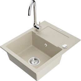 Mexen Enzo 1 Becken-Granitspüle mit Abtropffläche und Mischbatterie Telma, Beige - 6506-69-670200-00