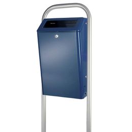 Aluminium feuerfester Abfallbehälter für den Außenberreich offen | 50 Liter, HxBxT 72,5x40x30,5cm | Gestell- oder Wandmontage | Blau