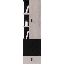 Furniture24 Schrank Planet PL-4, Hochschrank, Regal mit 3 Schubladen und 1 Tür Schwarz/Eiche/Beige