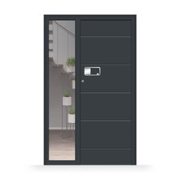 Haust&uuml;r mit Seitenteil links und Fingerprint, Aluminium, Anthrazitgrau RAL 7016, 1050 x 1700 mm, Modell Stuttgart, individuell konfigurieren