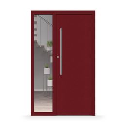 Haust&uuml;r Rot mit Seitenteil links, Aluminium, Purpurrot Feinstruktur, 1050 x 1700 mm, Modell Berlin, individuell konfigurieren