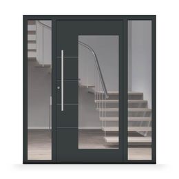 Haust&uuml;r mit zwei Seitenteilen, Aluminium, Anthrazitgrau RAL 7016, 1650 x 1850 mm, Modell Hamburg, individuell konfigurieren