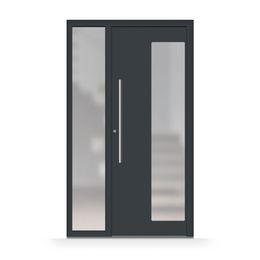 Haust&uuml;r mit Milchglas mit Seitenteil links, Aluminium, Anthrazitgrau RAL 7016, Ornamentverglasung Satinato Wei&szlig;, Modell M&uuml;nchen