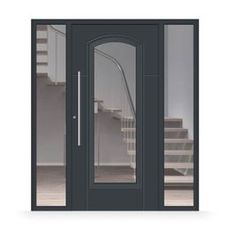 Haust&uuml;r Landhaus mit zwei Seitenteilen, Aluminium, Anthrazitgrau RAL 7016, 1700 x 1950 mm, Modell Potsdam, individuell konfigurieren