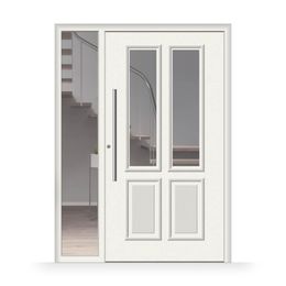 Haust&uuml;r Landhaus Wei&szlig; mit Seitenteil, Aluminium, Wei&szlig; RAL 9016 Feinstruktur, 1450 x 1950 mm, Modell Bamberg, individuell konfigurieren