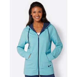 feel good Damen Sweatjacke mit 2 K&auml;nguru-Taschen, mint-jeansblau, Gr&ouml;&szlig;e 36/38