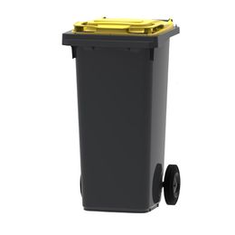 PROREGAL Premium 2-Rad-Mülltonne MGB | 120 Liter, HxBxT 97,4x47,9x55,5cm | HDPE-Kunststoff | Grau, Deckel Gelb