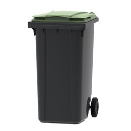 PROREGAL Premium 2-Rad-Mülltonne MGB | 240 Liter, HxBxT 107,9x58,3x73,7cm | HDPE-Kunststoff | Grau, Deckel Grün