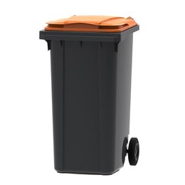 PROREGAL Premium 2-Rad-Mülltonne MGB | 240 Liter, HxBxT 107,9x58,3x73,7cm | HDPE-Kunststoff | Grau, Deckel Orange