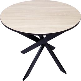 Runder Esstisch, Modell ZEN, 90x90x77cm, farbe Eiche und Schwarz, matt Schwarze metallbeine lackiert