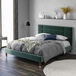 okwish Polsterbett, Doppelbett mit Lattenrost, 140x200cm gepolsteres Bettgestell mit Kopfteil, Samt, für Erwachsene&Jugendliche,Grün(Ohne Matratze)