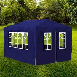 Blaues Partyzelt 3x4m PE UV- und wasserdicht mit dekorativen Fenstern und 1 Türverkleidung mit Reißverschluss