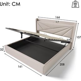 Sweiko Polsterbett (Funktionsbett Hydraulisches Bett mit Lattenrost), Stauraumbett 160x200cm mit USB Typ C Ladefunktion Kopfteil, Leinen