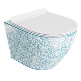 LAVITA Wand-WC Sofi Slim Kresz | Hnge Toilette | Toilettendeckel mit Absenkautomatik & Metallscharniere | Toiletten Splrandlos Hngend | Toilettenbecken | 365x490x395 cm | Wei§/Blue