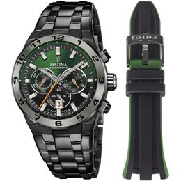 Chronograph Festina "Chrono Bike 2024 - Special Edition", schwarz (schwarz, grün, schwarz), Armbanduhren, Herren, Armbanduhr, Quarzuhr, Herrenuhr, Stoppfunktion, Special Edition