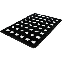 Badematte Kleine Wolke "Boxes", schwarz (schwarz weiß), H:20mm, Polyacryl, Badematten, Badteppich, modernes Design, Hoch/Tief Effekt
